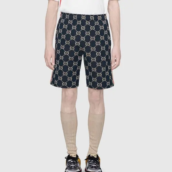 Gucci Jacquard Monogram Shorts With Contrast Stripes - Blue