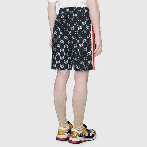 Gucci Jacquard Monogram Shorts With Contrast Stripes - Blue