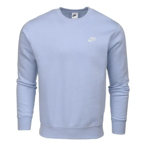 Nike Club Fleece Solid Color Logo Embroidered Round Neck Long Sleeves Light Blue - Multi-color