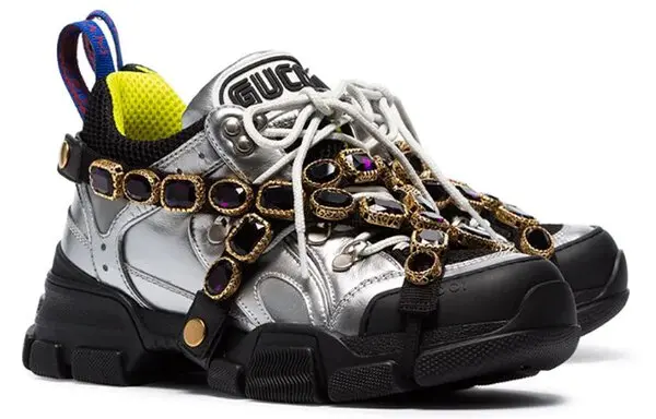 Gucci Flashtrek Embellished Sneakers - Silver