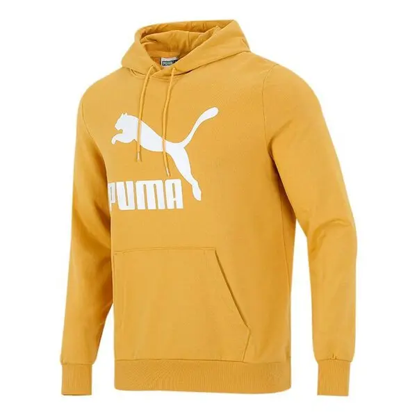 PUMA Classics Logo Printing Pullover Sports Hoodie - Yellow