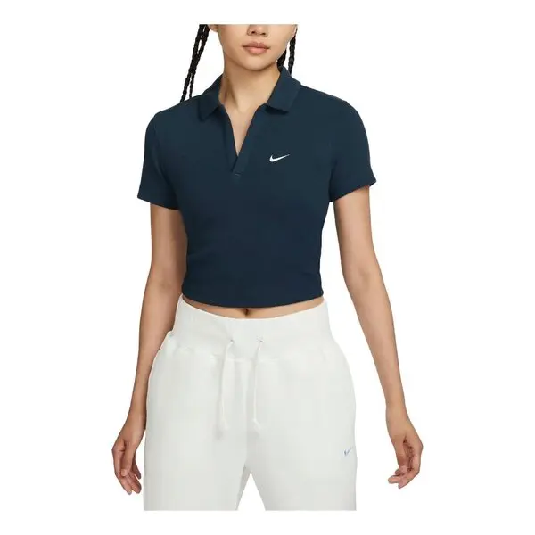 Nike Essential Cropped Polo Shirt - Dark Blue