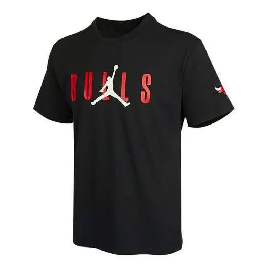 JORDAN Nba Chicago Bulls Alphabet Printing Basketball Sports Round Neck Short Sleeve - Black
