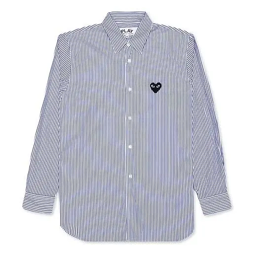 Play Comme Des Garcon Black Emblem Striped Button Down Shirt - Blue