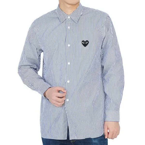Play Comme Des Garcon Black Emblem Striped Button Down Shirt