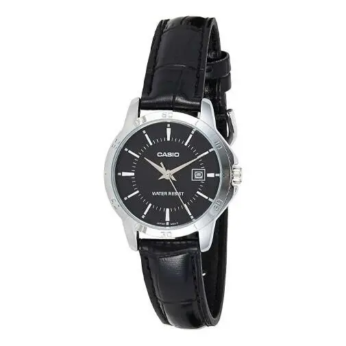 Casio Quartz Analog Watch With Leather Strap - Black