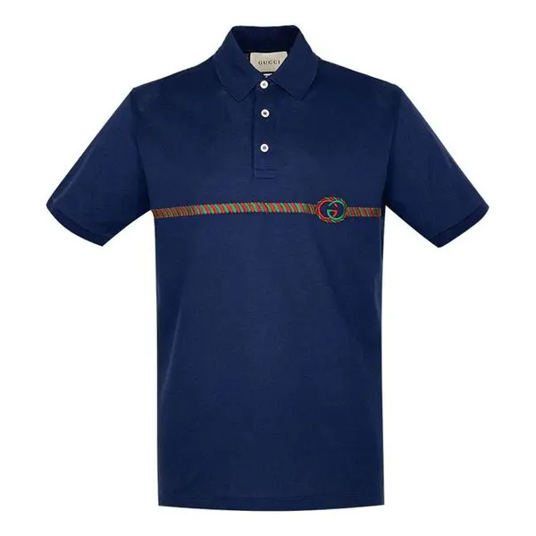 Gucci Logo-embroidered Polo Shirt - Navy