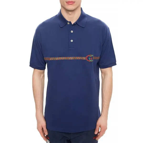 Gucci Logo-embroidered Polo Shirt - Navy