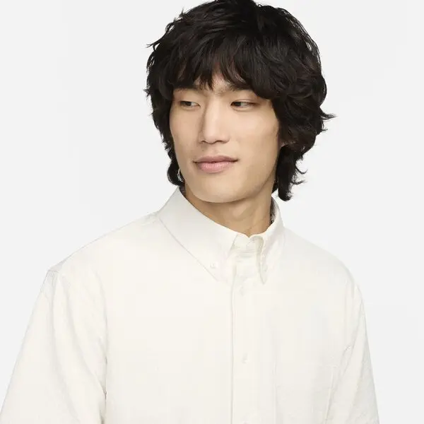 Nike Short Sleeve Seersucker Button-down Shirt Asia Sizing 'phantom