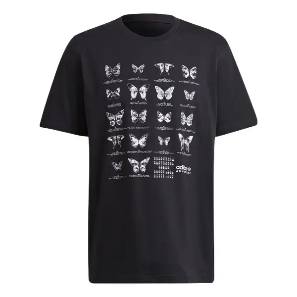 Adidas Originals Butterfly Printing Casual Sports Loose Short Sleeve Black T-shirt - Default Color