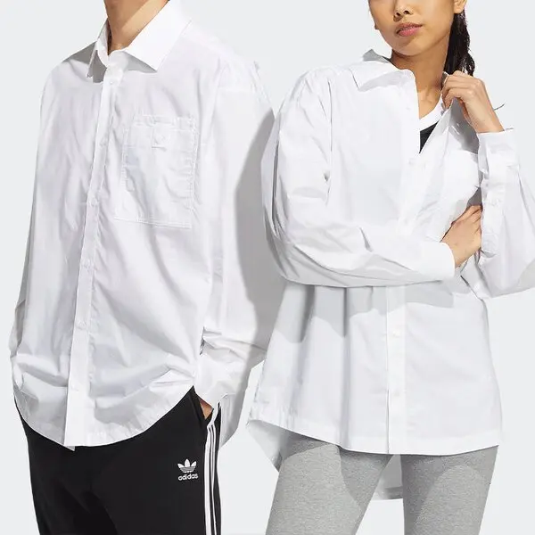 Adidas Originals Solid Color Single Breasted Long Sleeves Shirt Couple Style White - Multi-color