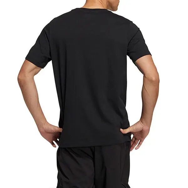 Adidas Printing Logo Solid Color Round Neck Short Sleeve Black T-shirt