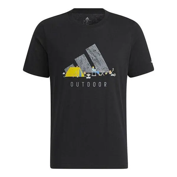 Adidas Printing Logo Solid Color Round Neck Short Sleeve Black T-shirt
