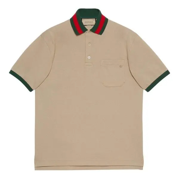 Gucci Cotton Piquet Polo With Web Collar - Beige