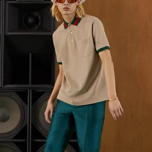 Gucci Cotton Piquet Polo With Web Collar