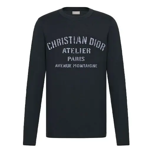 Dior Letter Print Round Neck Long Sleeve For Navy - Blue