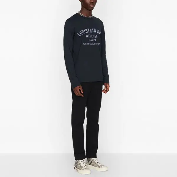 Dior Letter Print Round Neck Long Sleeve For Navy