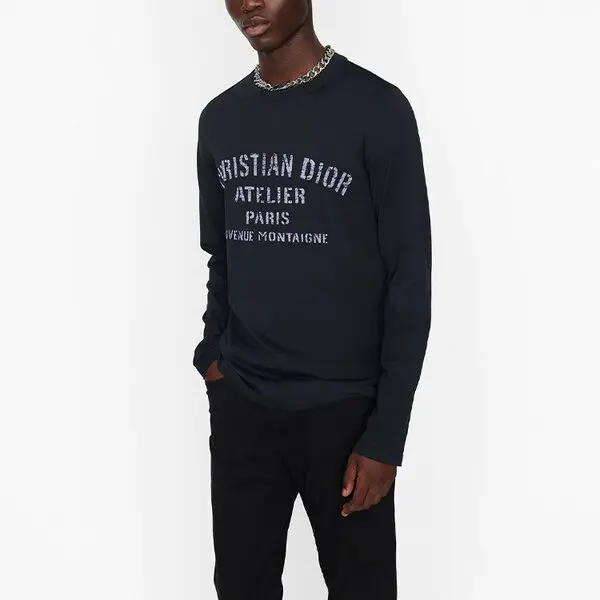 Dior Letter Print Round Neck Long Sleeve For Navy