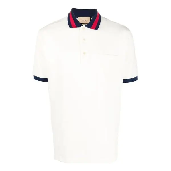 Gucci Cotton Piquet Polo With Web Collar 'ivory - White