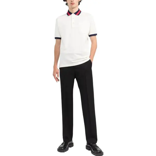 Gucci Cotton Piquet Polo With Web Collar 'ivory