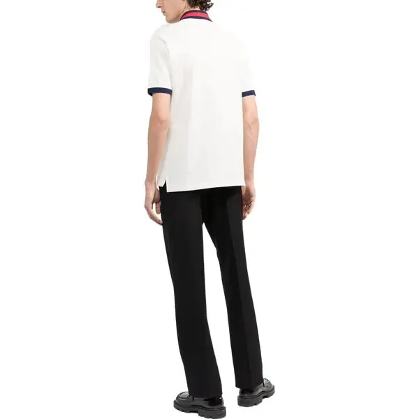 Gucci Cotton Piquet Polo With Web Collar 'ivory