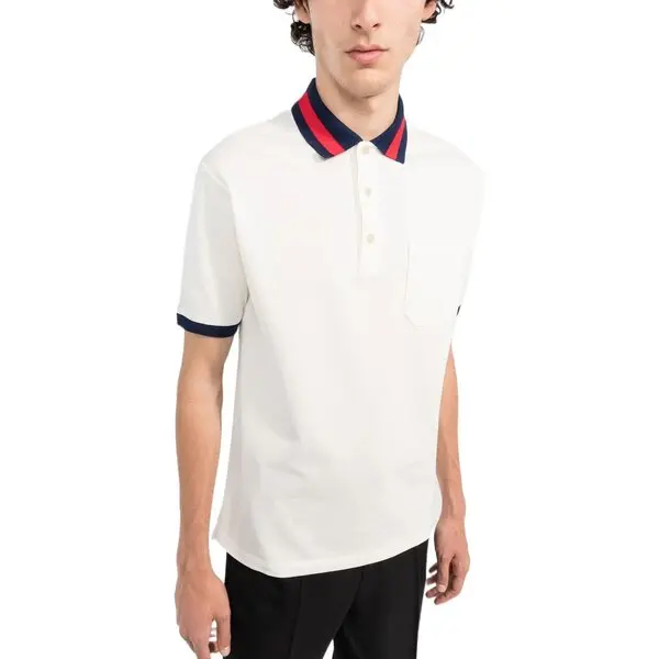 Gucci Cotton Piquet Polo With Web Collar 'ivory