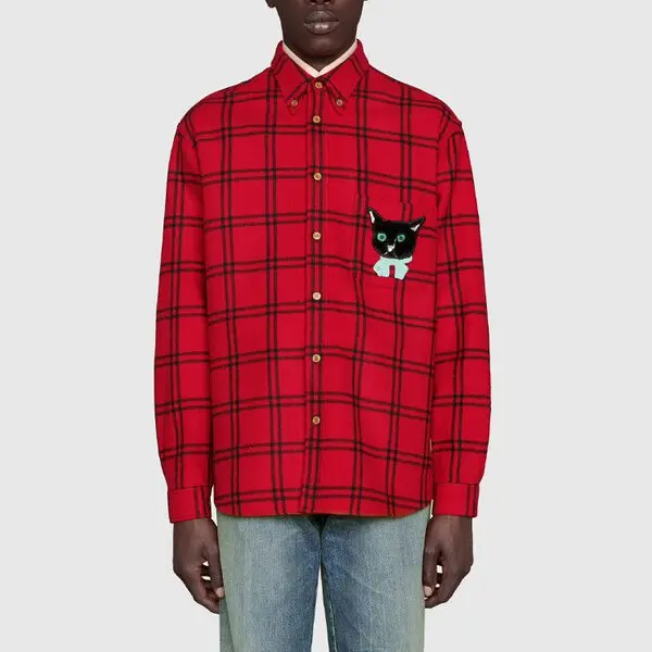 Gucci Check Wool Shirt With Cat Patch