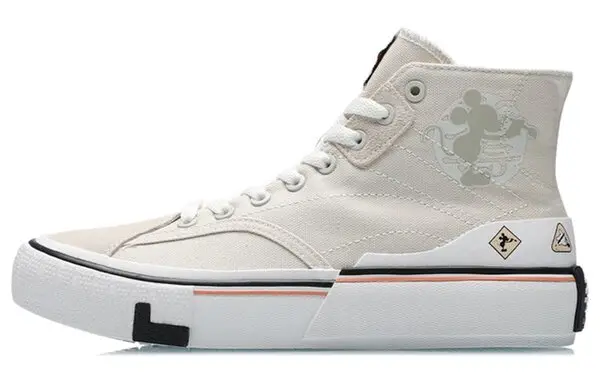 LI-NING Canvas Lace Up High Top Sneakers - Beige/white