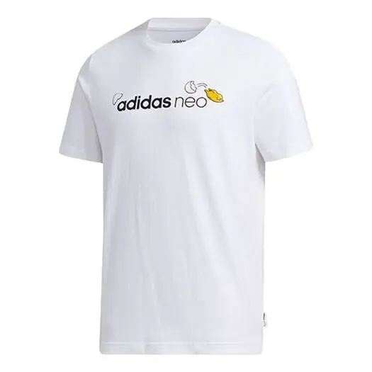 Adidas Neo X Yellow Crossover Logo Printing Round Neck Short Sleeve - White