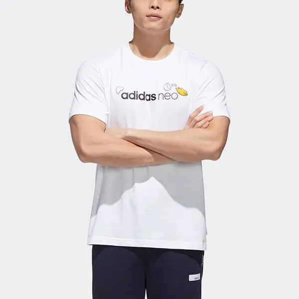 Adidas Neo X Yellow Crossover Logo Printing Round Neck Short Sleeve - White