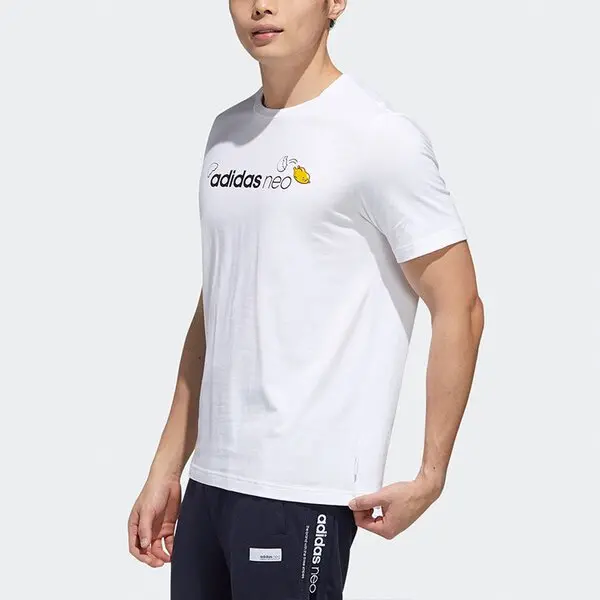 Adidas Neo X Yellow Crossover Logo Printing Round Neck Short Sleeve - White