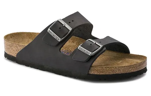BIRKENSTOCK Arizona Oiled Nubuck Leather Sandals With Buckled Straps - Black