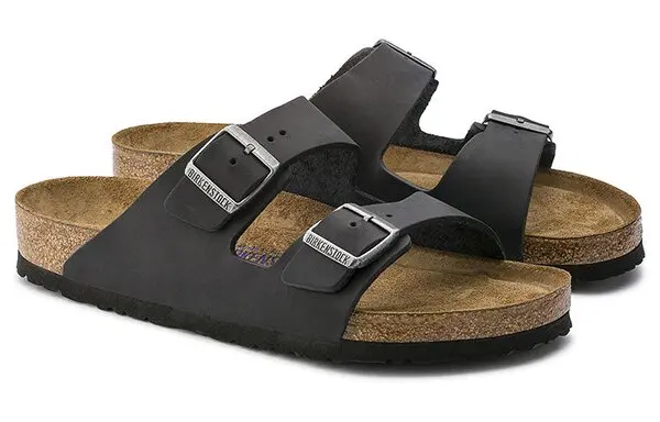 BIRKENSTOCK Arizona Oiled Nubuck Leather Sandals With Buckled Straps - Black
