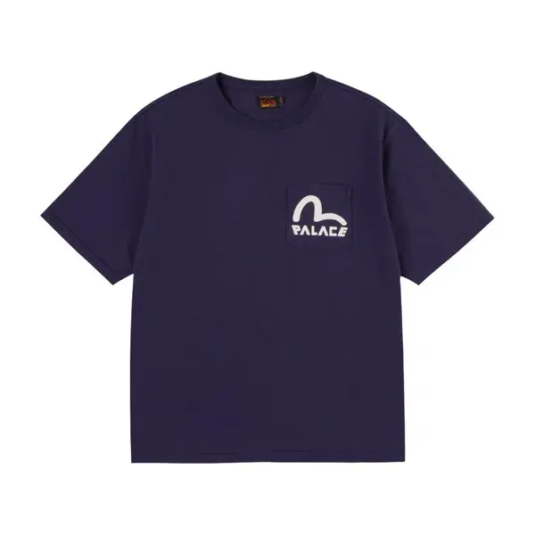 PALACE X Evisu Heavy Wash T Shirt - Navy