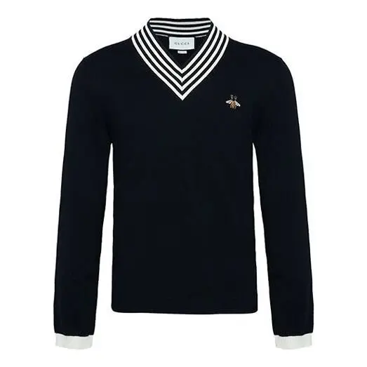 Gucci Bee V-neck Fine Knit Sweater - Black
