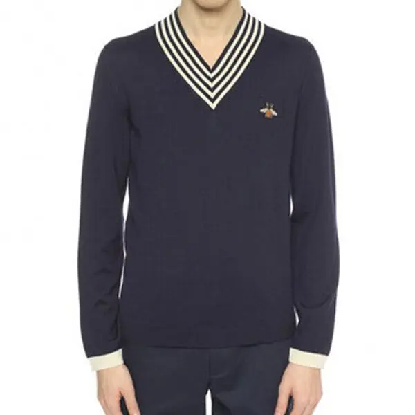 Gucci Bee V-neck Fine Knit Sweater