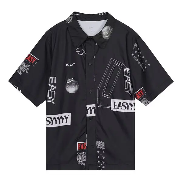 Nike Basketball Sports Lapel Short Sleeve Shirt Black - Multi-color