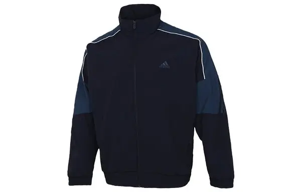 Adidas Sporty Stripes Stand Collar Zip-up Jacket - Blue