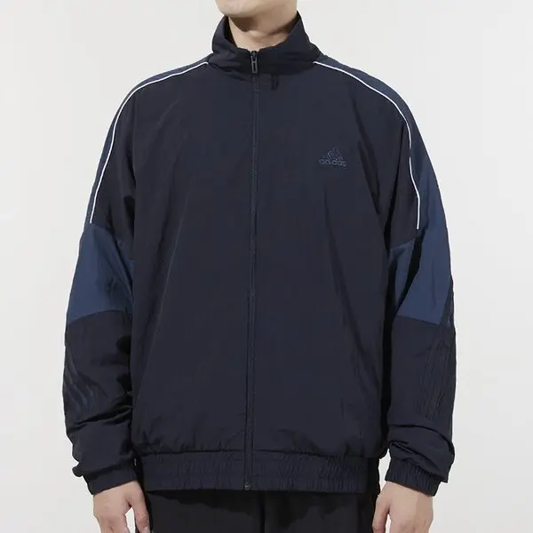 Adidas Sporty Stripes Stand Collar Zip-up Jacket - Blue