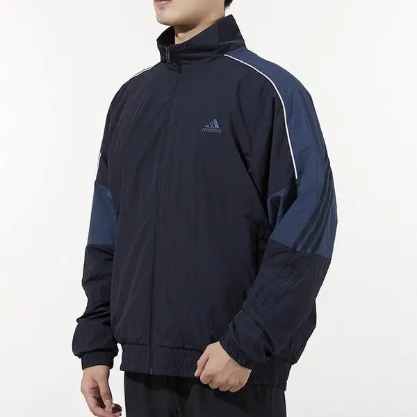 Adidas Sporty Stripes Stand Collar Zip-up Jacket - Blue