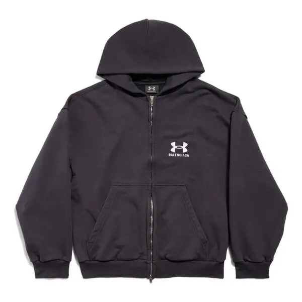 Balenciaga X Under Armour Zip-up Hoodie 'black White - Black/white
