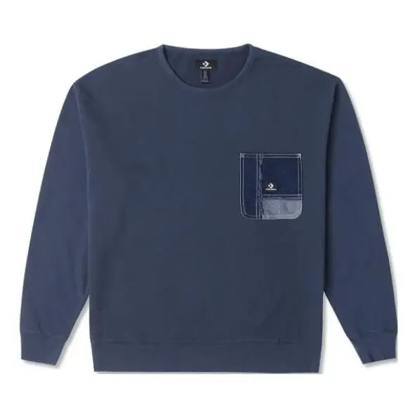 CONVERSE Denim Patchwork Crew Sweatshirt - Navy