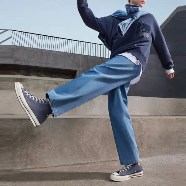 CONVERSE Denim Patchwork Crew Sweatshirt