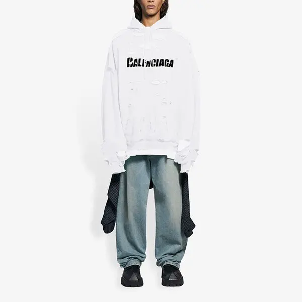 Balenciaga Destroyed Logo Hoodie - White