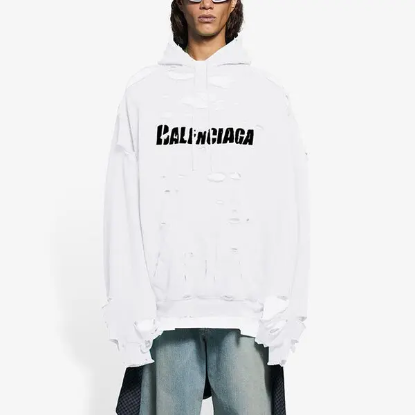 Balenciaga Destroyed Logo Hoodie - White