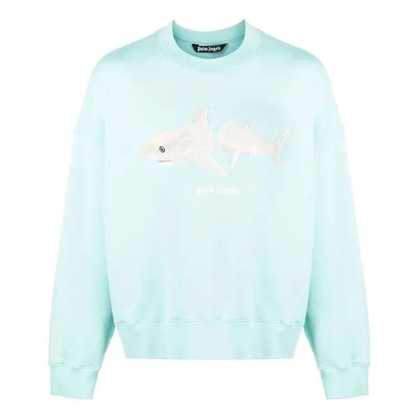 Palm Angels Split Shark Crewneck Sweater - Blue/white