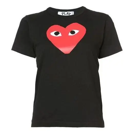 Play Comme Des Garcon T-shirt With Large Red Heart Applique - Black