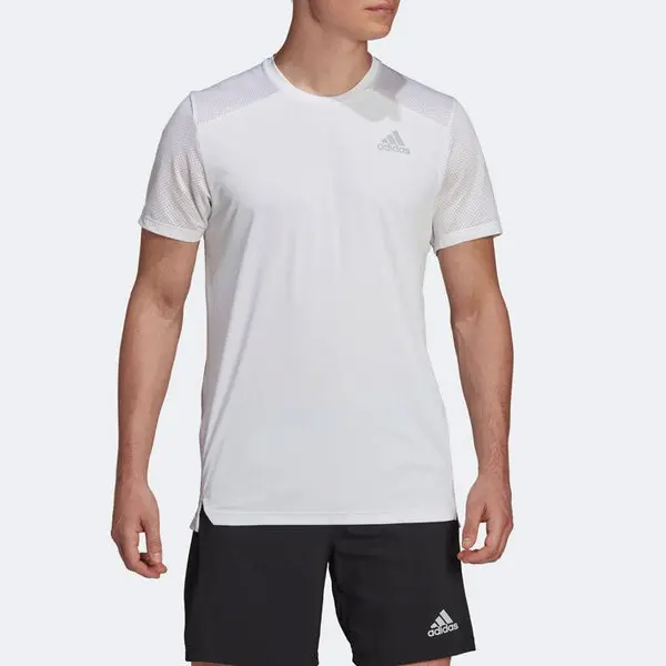 Adidas Solid Color Logo Micro Mark Sports Training Short Sleeve T-shirt - Multi-color