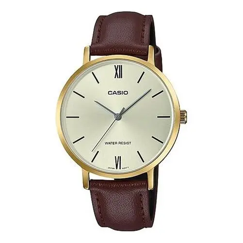Casio Quartz Water Resistant Analog Watch With Leather Strap - Brown