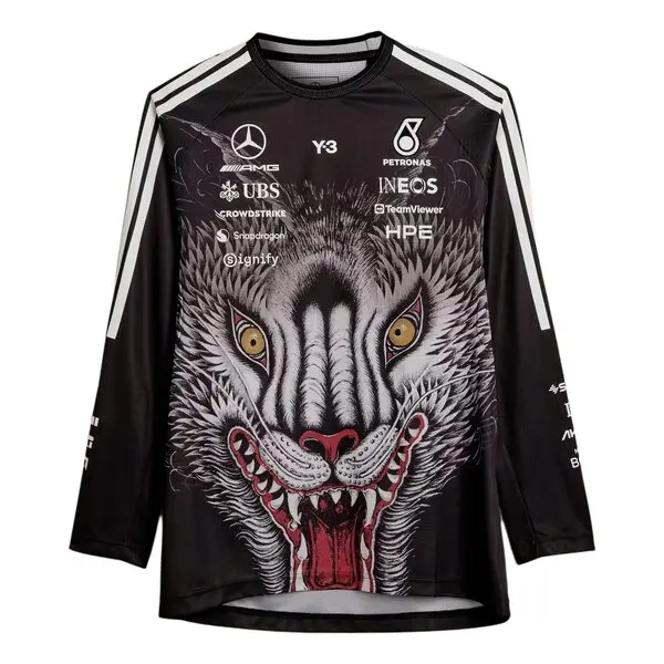 Adidas Y-3 F1 Driver Long Sleeve Shirt With Wolf Graphic - Black